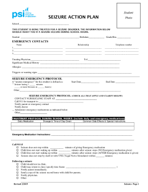 Fillable Online SEIZURE ACTION PLAN For School, School Sponsored Events ...