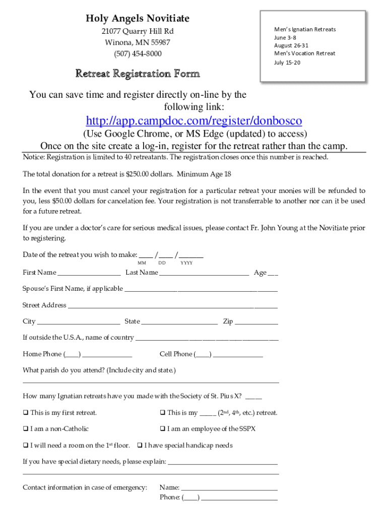 Fillable Online Men's Ignatian Retreat - Holy Angels Novitiate Retreat ...