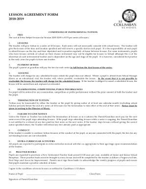 Fillable Online Student Agreement Form - Private Music Lessons Fax ...