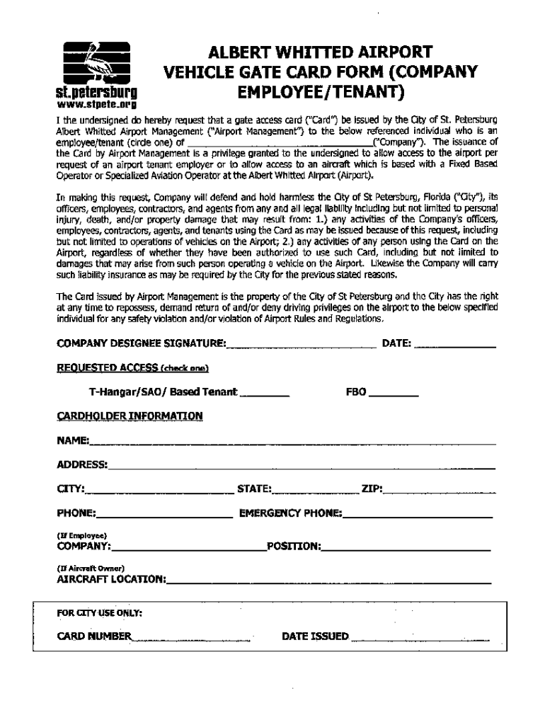 Fillable Online Vehicle Gate Card Access Form Tenant-Employee Fax Email ...