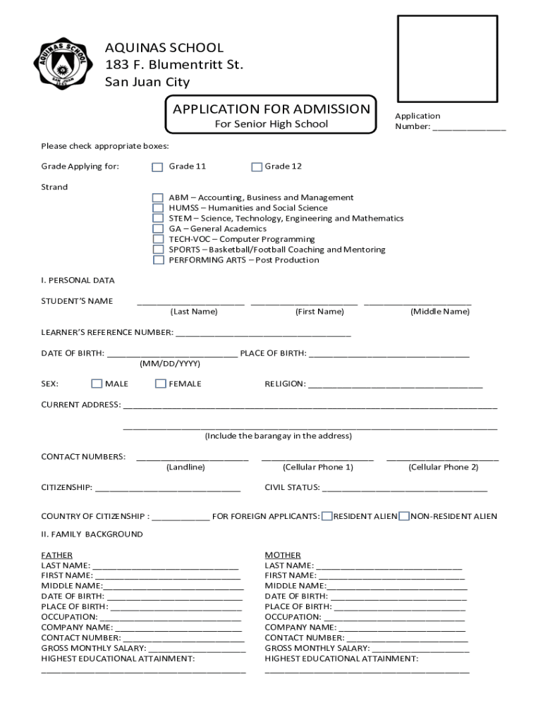 Fillable Online aquinas edu AQUINAS SCHOOL 183 F. Blumentritt St. San ...