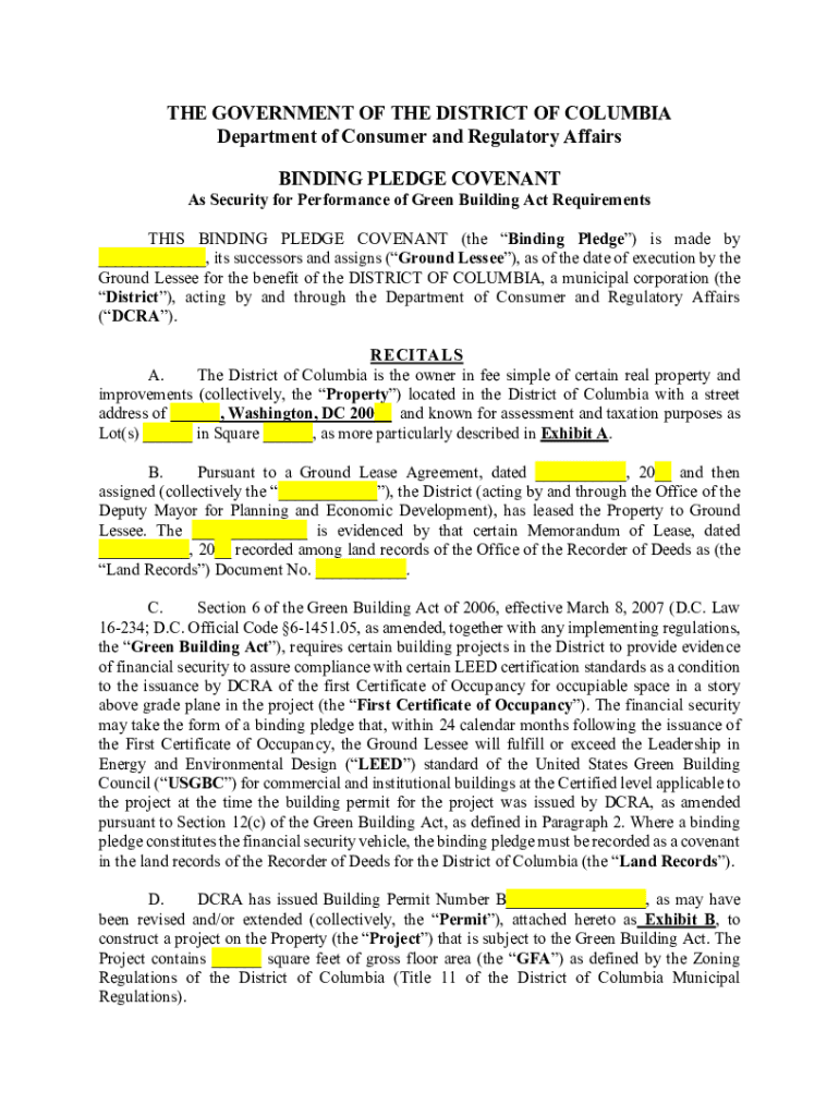 Fillable Online THIS BINDING PLEDGE COVENANT (the Binding Pledge) is ...