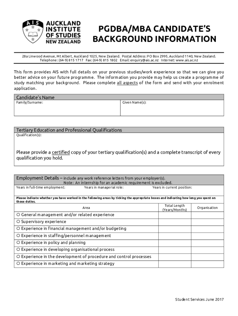 Fillable Online MBA-PGDBA-Background-Information-form.docx Fax Email ...