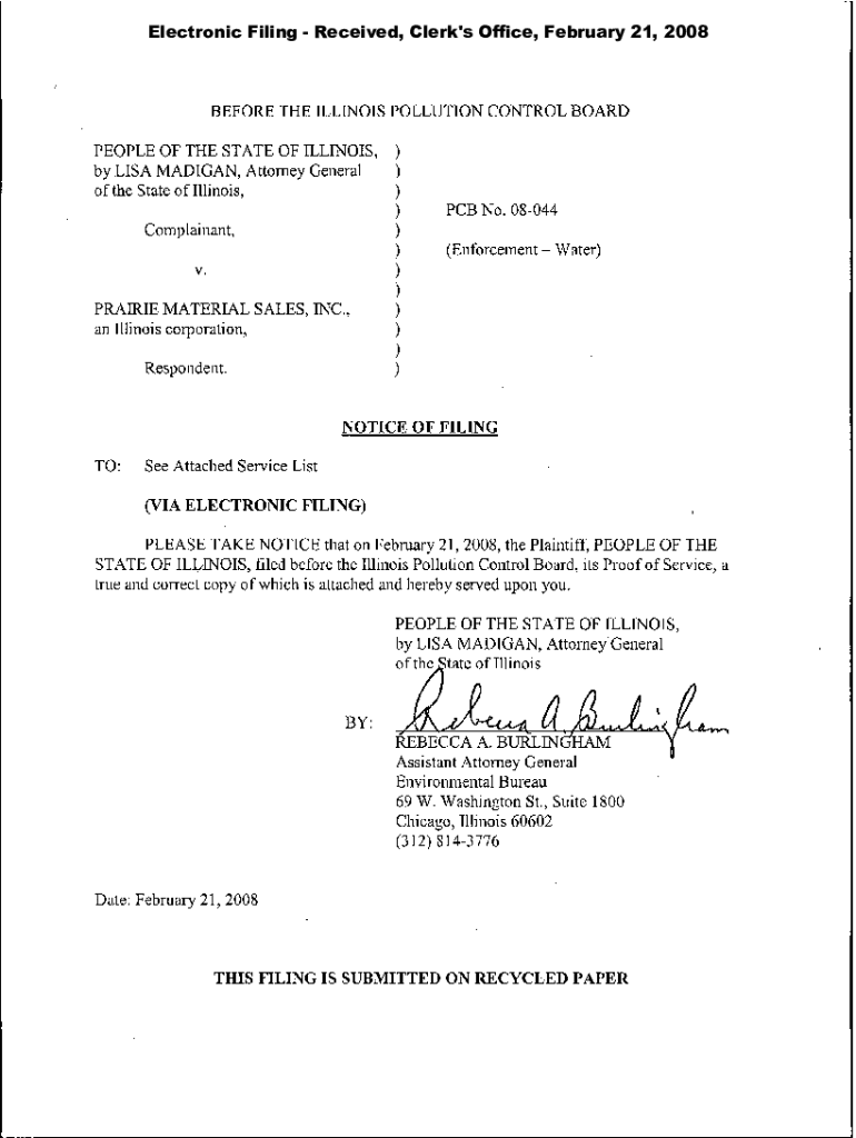 Fillable Online Electronic Filing - Received, Clerk's Office - Illinois ...