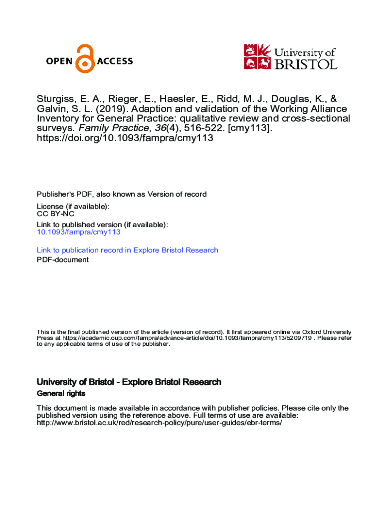 Fillable Online research-information bristol ac Adaption and validation ...