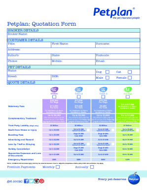 Fillable Online Petplan: Quotation Form Fax Email Print - pdfFiller