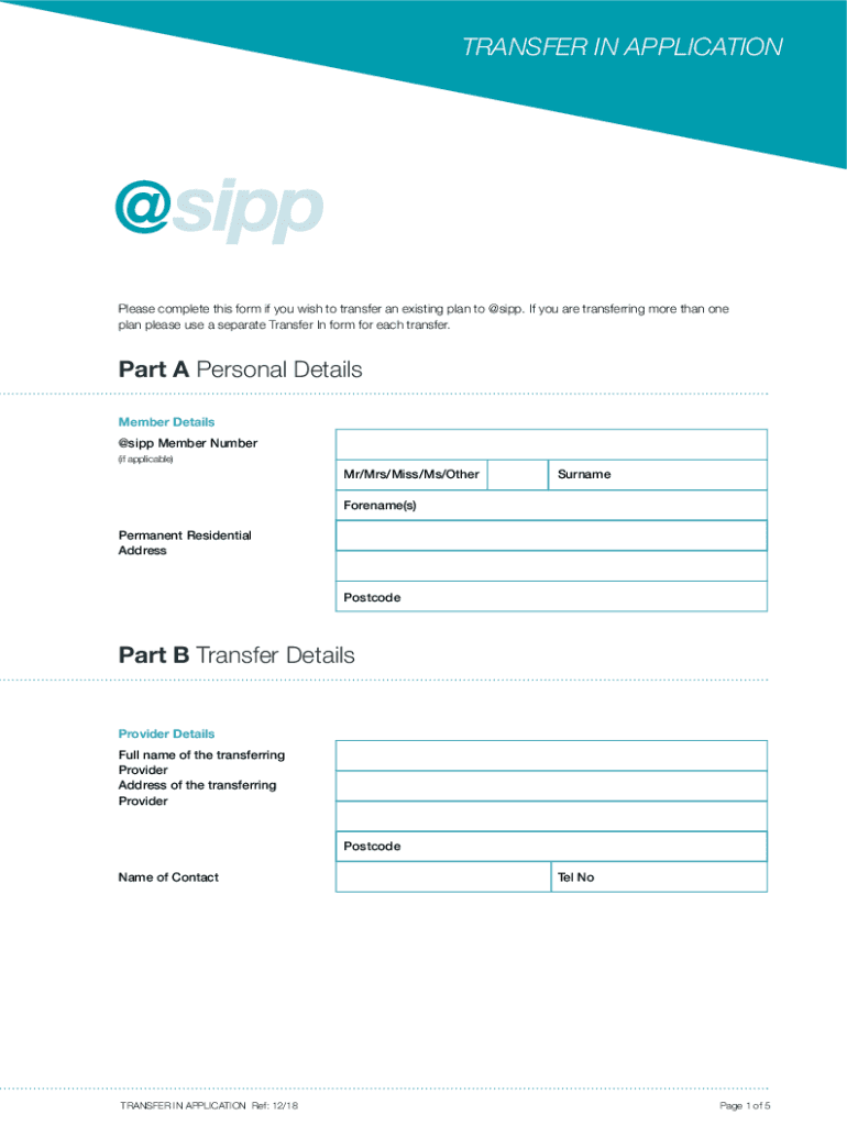 Fillable Online SSAS TRANSFER IN FORM - atsipp Fax Email Print - pdfFiller