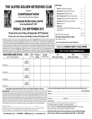 Fillable Online THE ULSTER GOLDEN RETRIEVER CLUB ENTRY FEES Fax Email ...