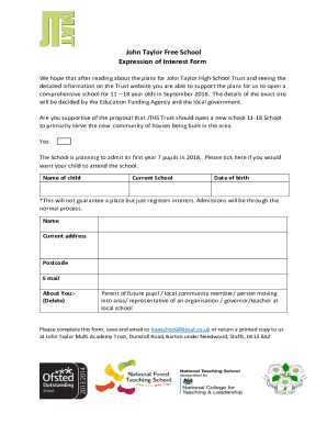 Fillable Online John Taylor Free School Expression of Interest Form Fax ...