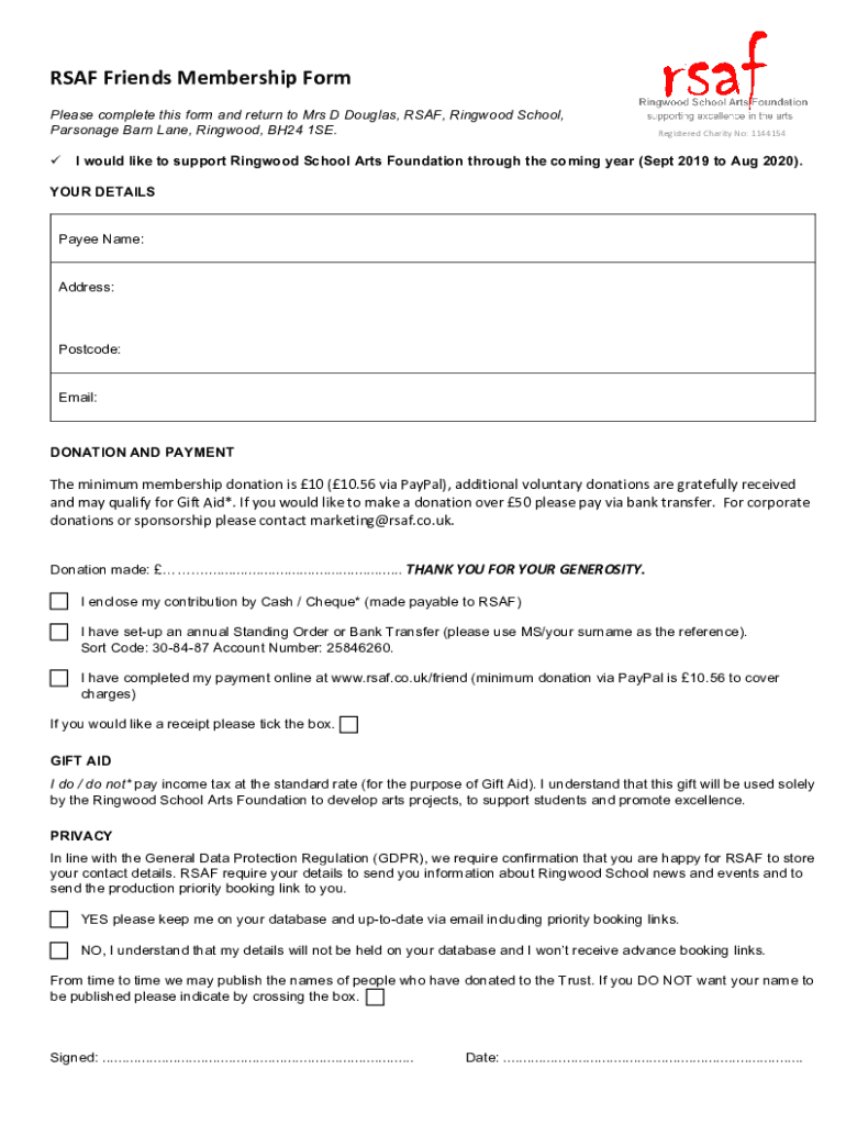 Fillable Online RSAF Friends Membership Form Fax Email Print - pdfFiller