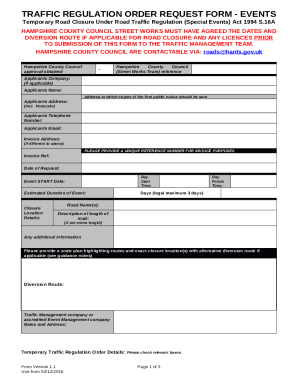 Request for a Permanent Traffic Regulation Order Doc Template | pdfFiller