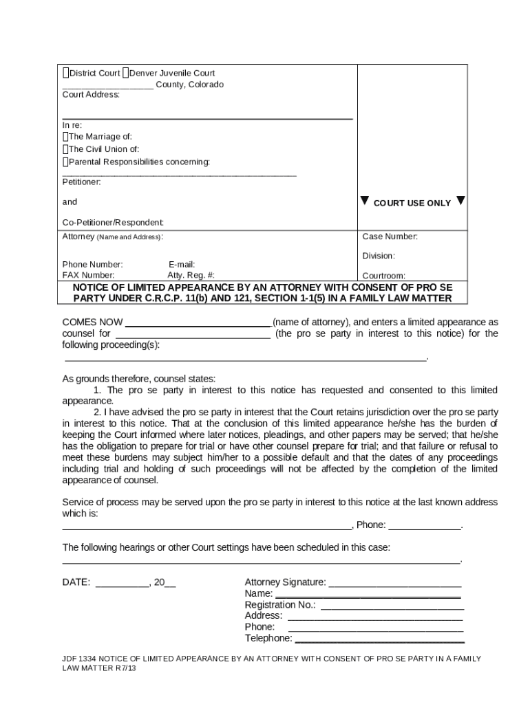 NOTICE OF LIMITED APPEARANCE BY AN ATTORNEY WITH CONSENT OF PRO SE ...