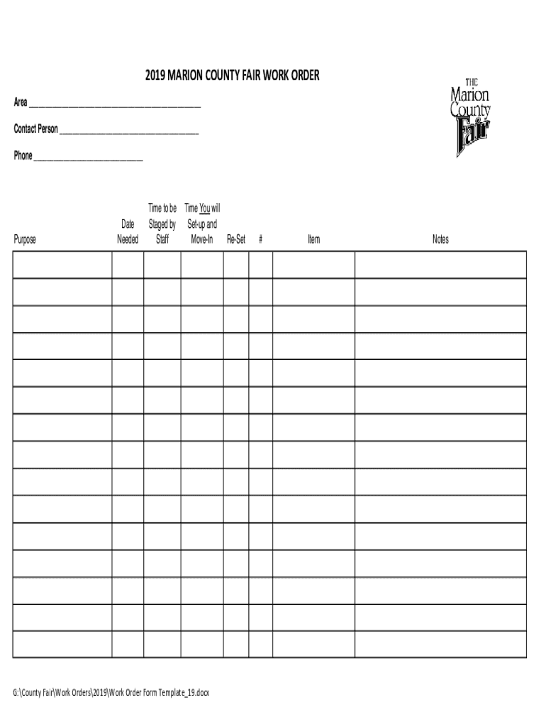 Fillable Online MARION COUNTY FAIR WORK ORDER Fax Email Print - pdfFiller