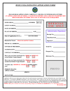 Fillable Online bvi gov BVI/US VISA INITIATIVE APPLICATION FORM Fax ...