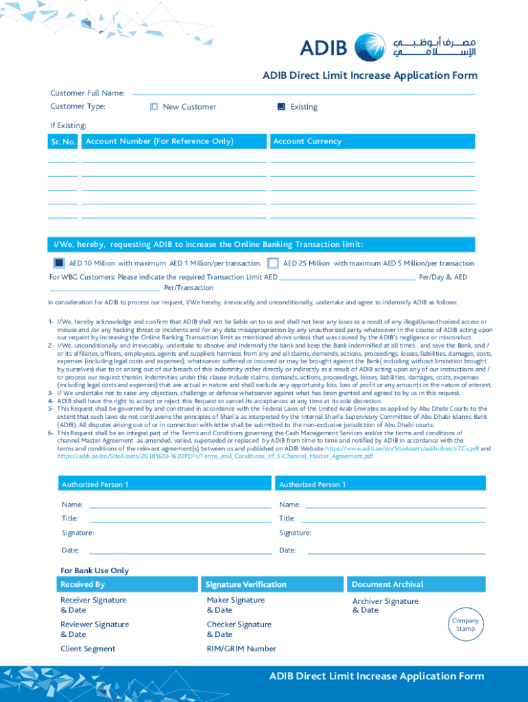 Fillable Online ADIB Direct - Limit Increase Application Form Fax Email ...