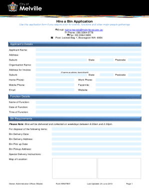 Fillable Online Hire a Bin Application - City of Melville Fax Email ...