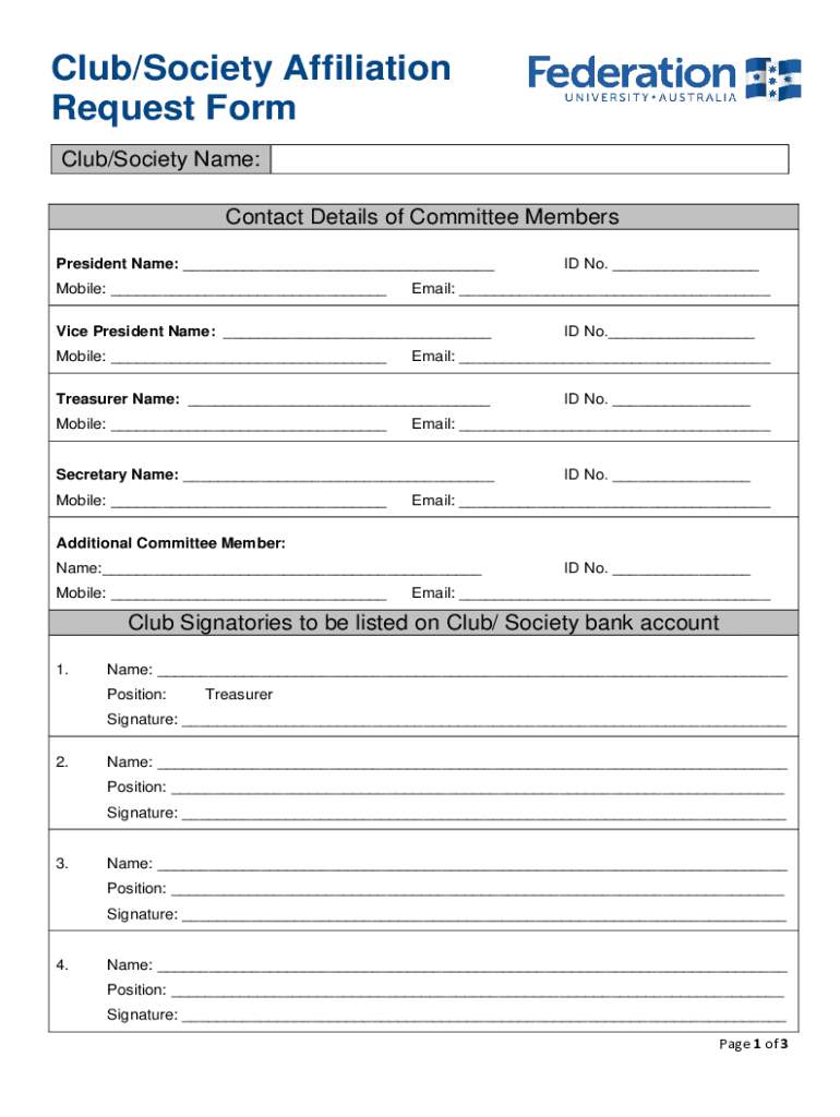 Fillable Online Club/Society Affiliation Request Form Fax Email Print ...