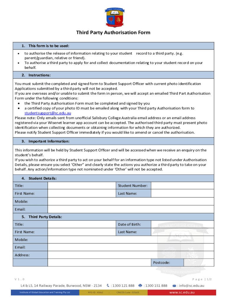 Fillable Online Third Party Authorization PurposeInternal Revenue ...