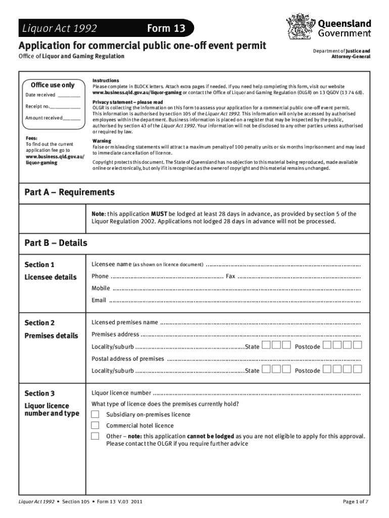 Fillable Online Liquor Licence Form 13 Application for Commercial ...