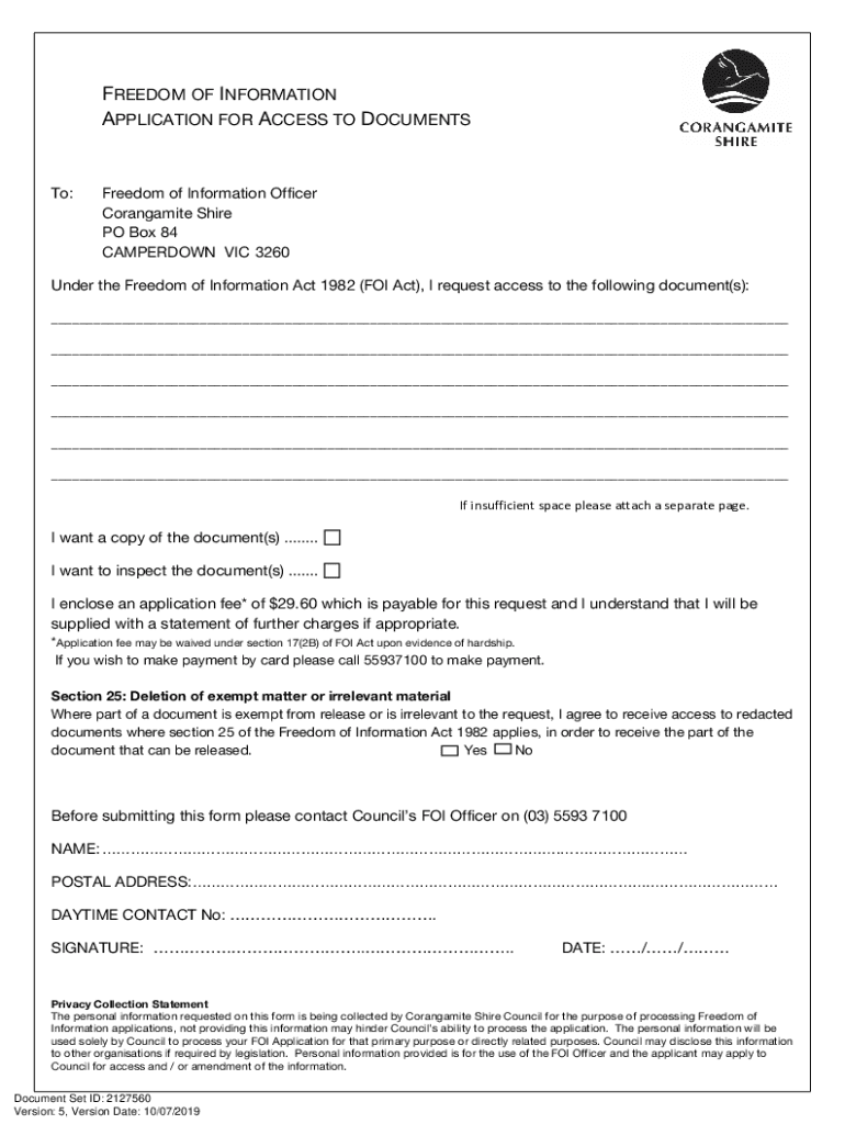 Fillable Online ECM2127560v5Application Form Freedom of Information ...