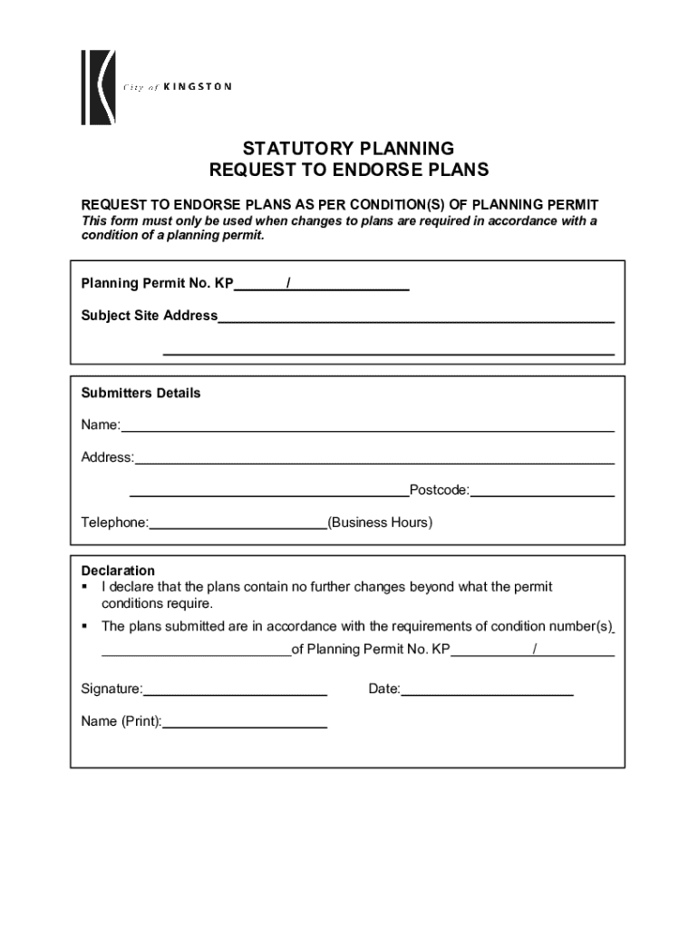 Fillable Online STATUTORY PLANNING REQUEST TO ENDORSE PLANS Fax Email Print - pdfFiller