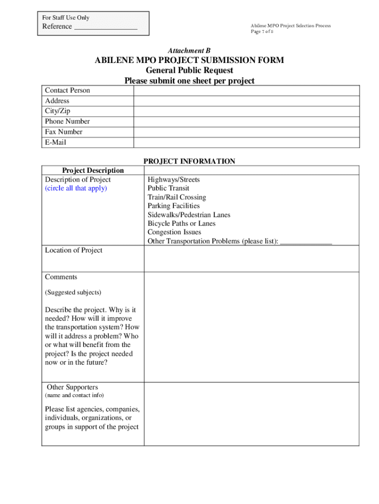 Fillable Online Abilene Metropolitan Planning Organization (MPO) - Abilene ... Fax Email Print ...