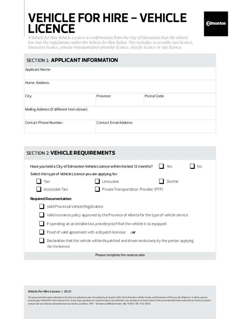 Fillable Online Vehicle Licensing Guide For-Hire License Plates ...