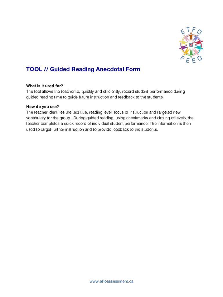 Fillable Online Guided Reading Anecdotal Records Worksheets & Teaching ...