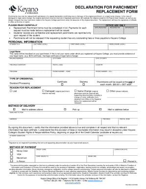 Fillable Online DECLARATION FOR PARCHMENT REPLACEMENT FORM Fax Email ...
