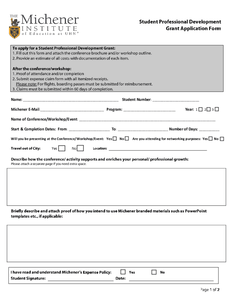 Fillable Online Student Professional Development Grant Application Form ...