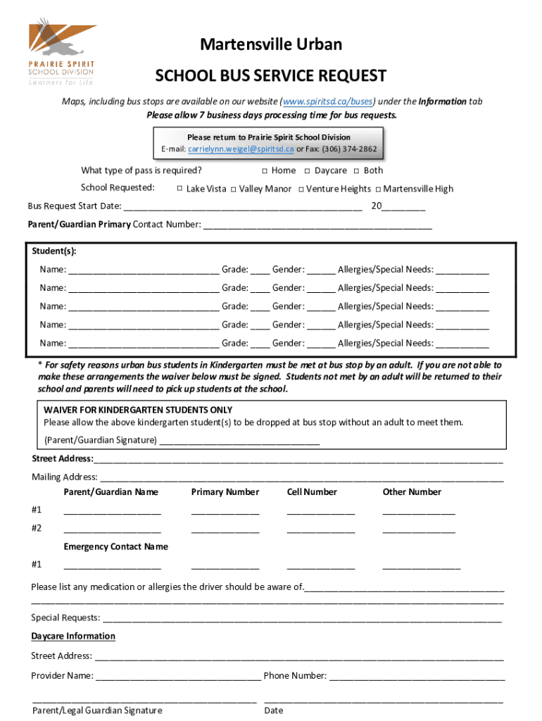 Fillable Online blogs spiritsd SCHOOL BUS SERVICE REQUEST - Greater Saskatoon Catholic ... Fax ...
