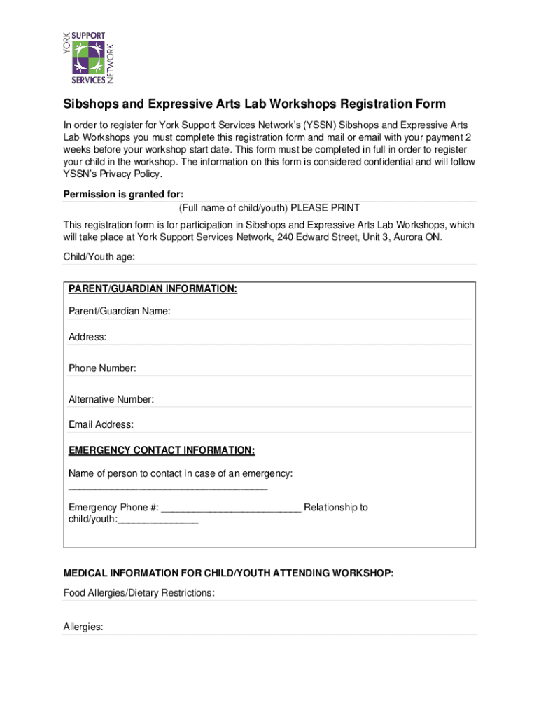 Fillable Online Sibshops and Expressive Arts Lab Workshops Registration ...