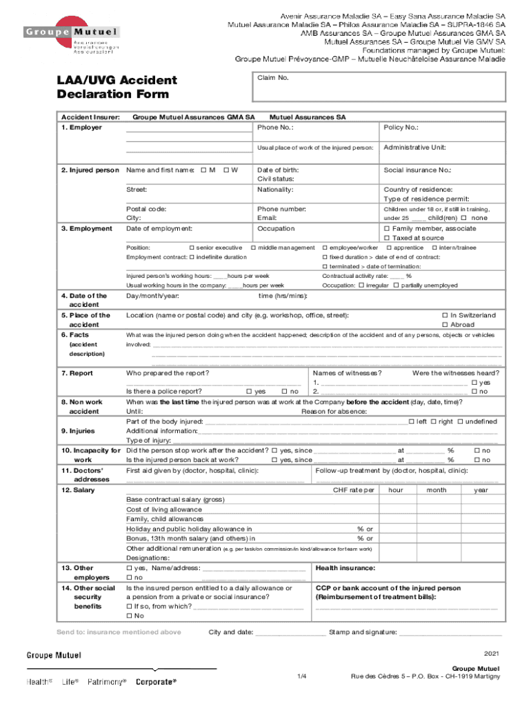 Fillable Online LAA/UVG Minor Accident Declaration Form - Groupe Mutuel ...