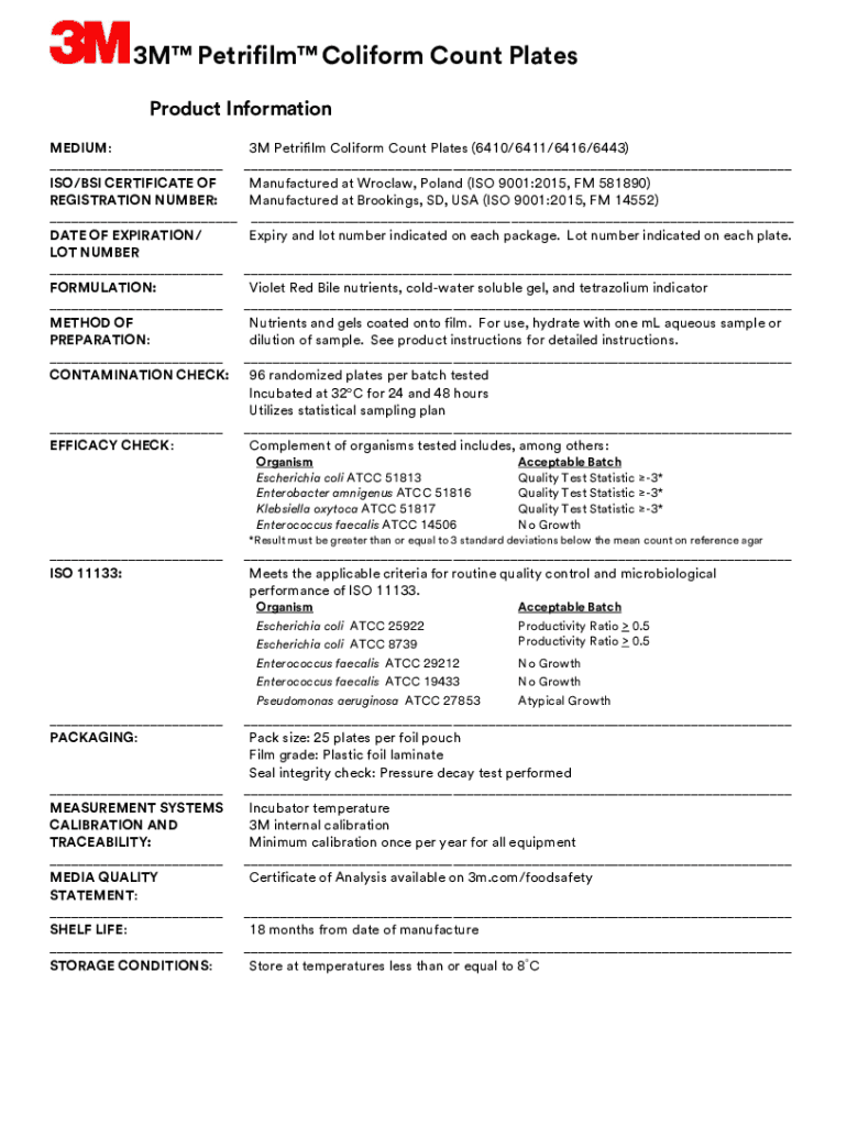 Fillable Online Petrifilm High 3M -Sensitivity Coliform Count Plates ...