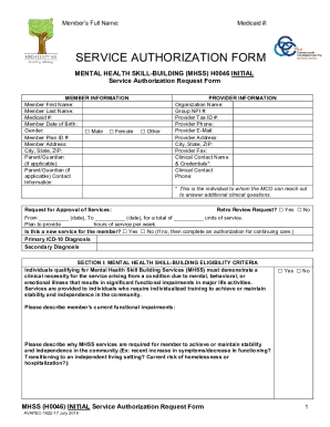 Fillable Online SERVICE AUTHORIZATION FORM - Medicaid Health Plans Fax ...
