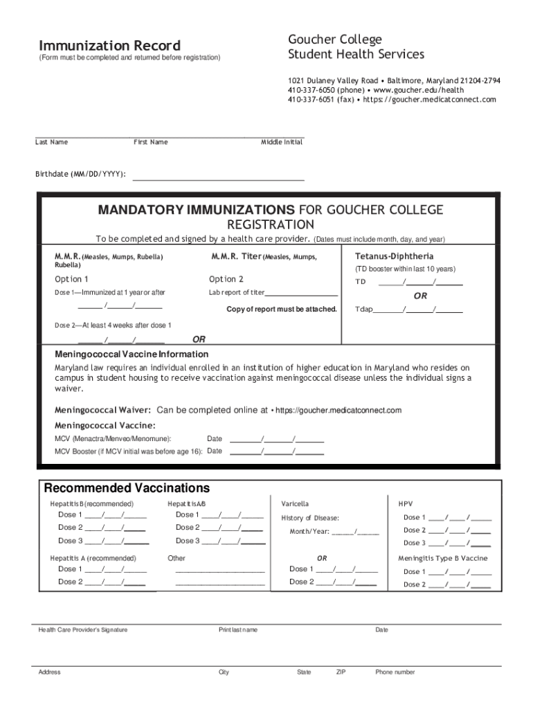 Fillable Online Health Forms & Policies (Goucher Website) Goucher ...