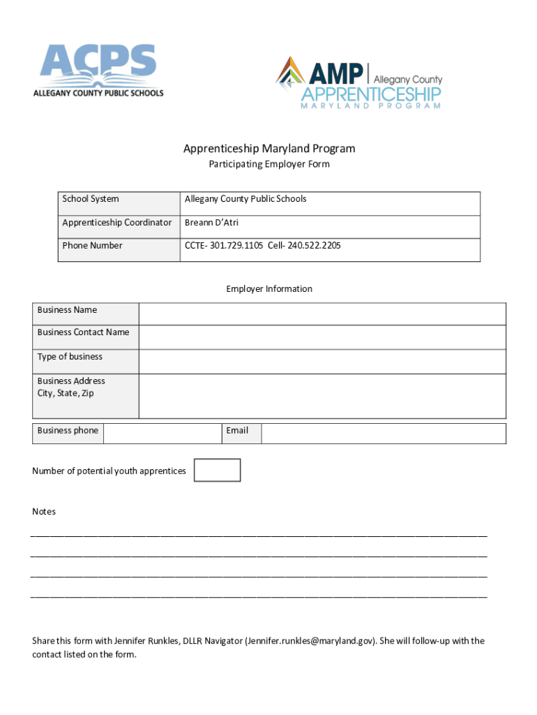 Fillable Online Be an Apprentice - Maryland Apprenticeship and Training ...