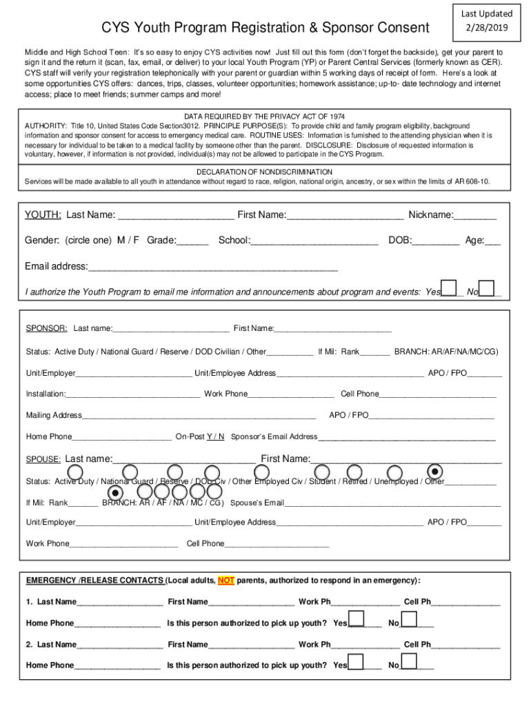 Fillable Online Middle and High School Teen: Its so easy to enjoy CYS ...