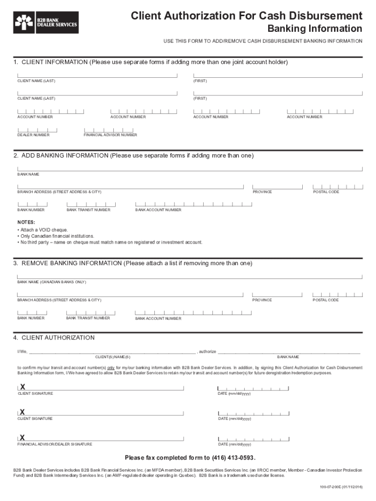 Fillable Online Client Authorization For Cash Disbursement - b2bbank.com Fax Email Print - pdfFiller