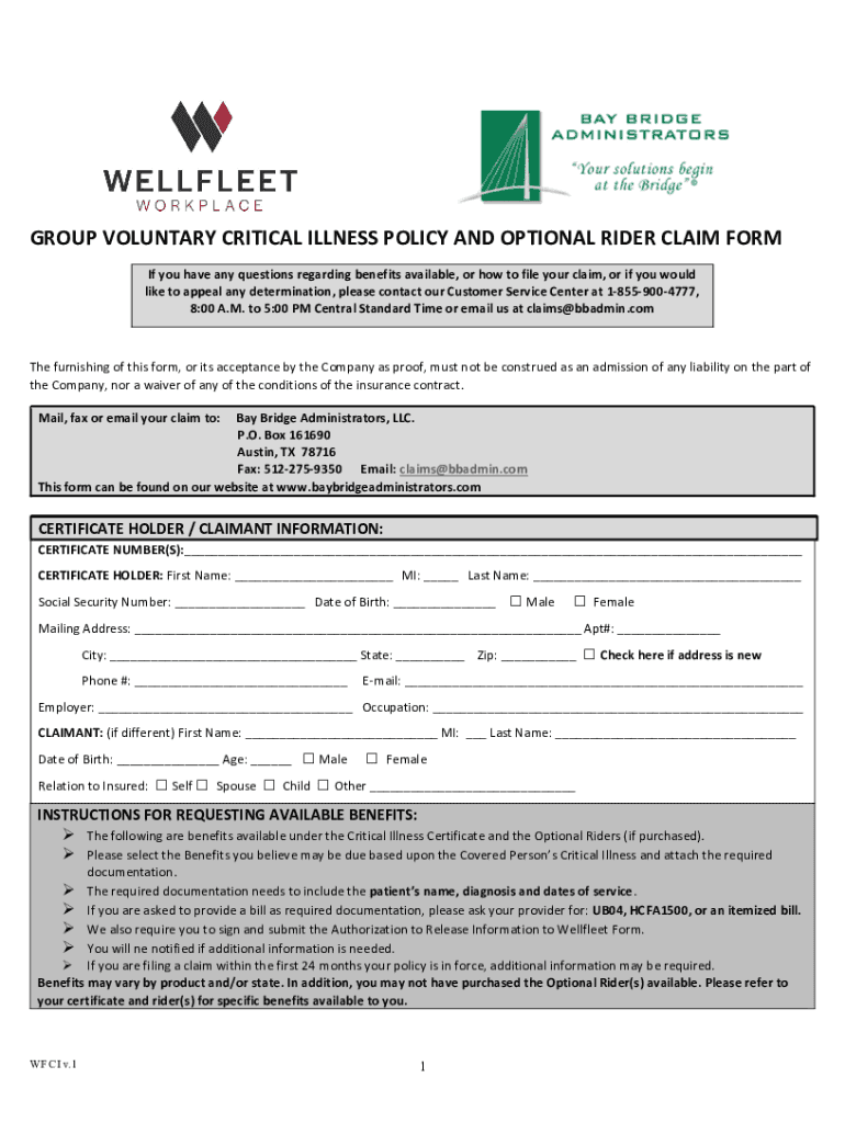 Fillable Online Cobranded Wellfleet Critical Illness Claim Form.docx ...