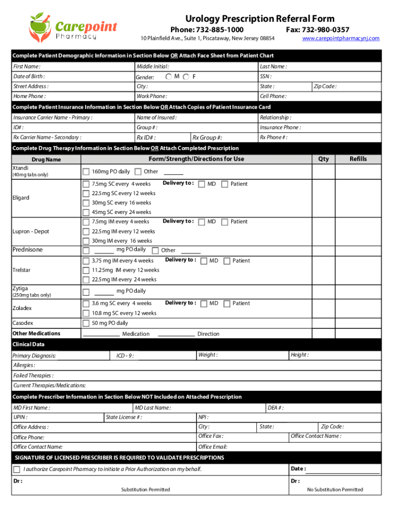 Fillable Online Urology Prescription Referral Form Fax Email Print - pdfFiller