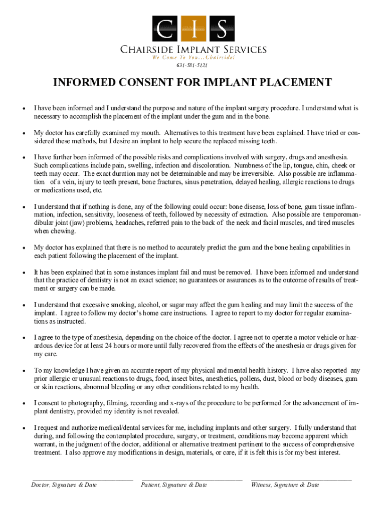 Fillable Online Implant Surgery Consent Form - dentaldesignstudio.net Fax Email Print - pdfFiller