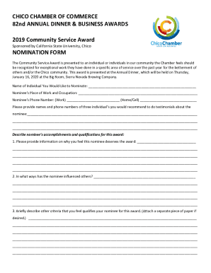 Fillable Online 2019 Community Service Award Nomination Form Fax Email ...
