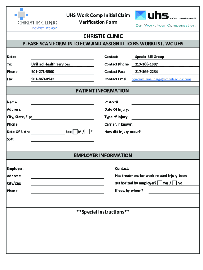 Fillable Online UHS Work Comp Initial Verification Form-updated 4-25-17 ...