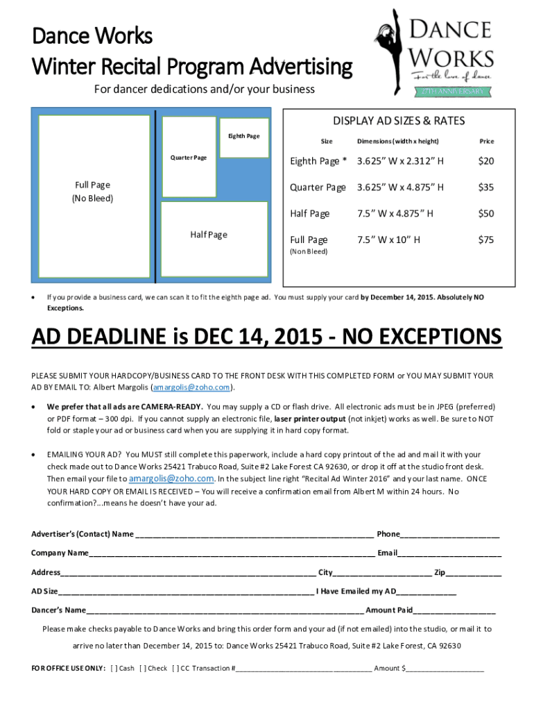 Fillable Online 13 Dance Recital program ad ideasdance recital, dance ...