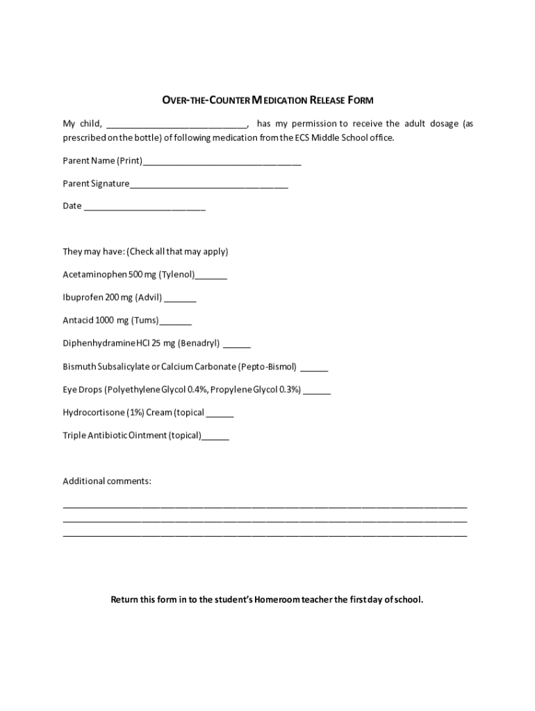 Fillable Online Over-the-Counter Medication Form - Simply Daycare Fax ...