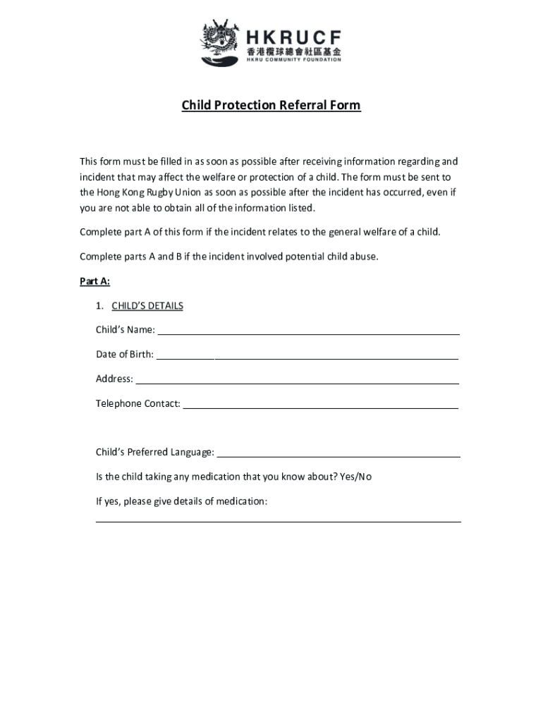 Fillable Online Child Protection Referral Form - Hong Kong Rugby Union ...
