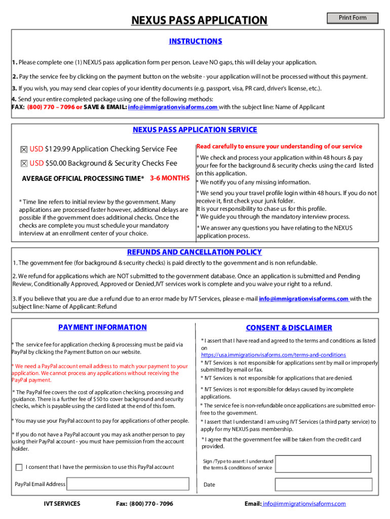 Fillable Online NEXUS PASS APPLICATION Fax Email Print - pdfFiller