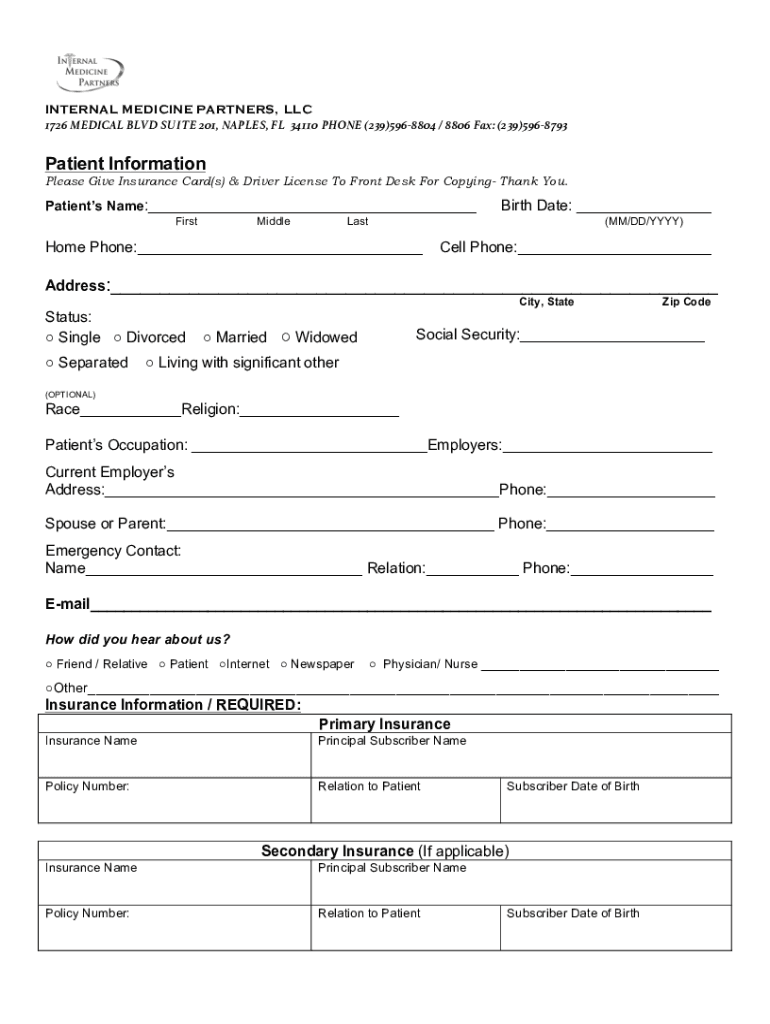 Fillable Online IMP New Patient DEMO AND FINANCIAL ONLY REV. MAY 2017 ...