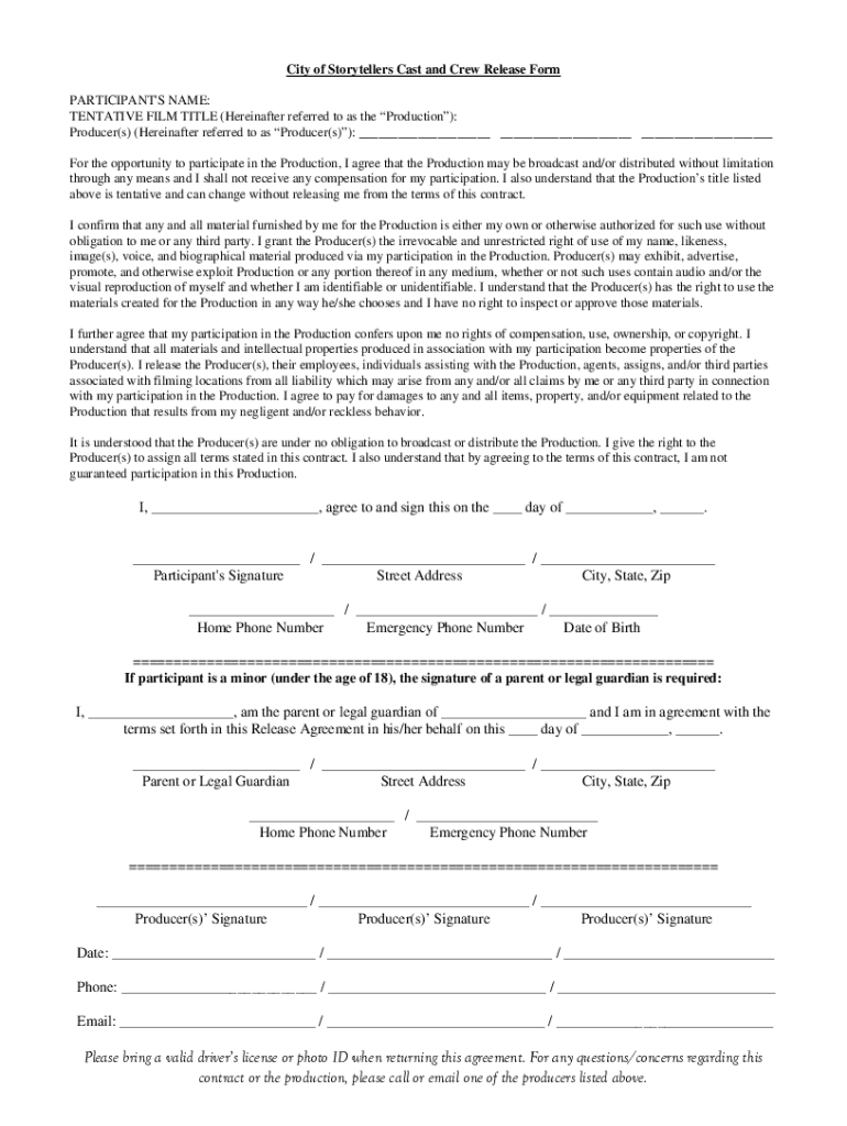 Fillable Online cast crew release formCivil Law (Legal System)Civil ...
